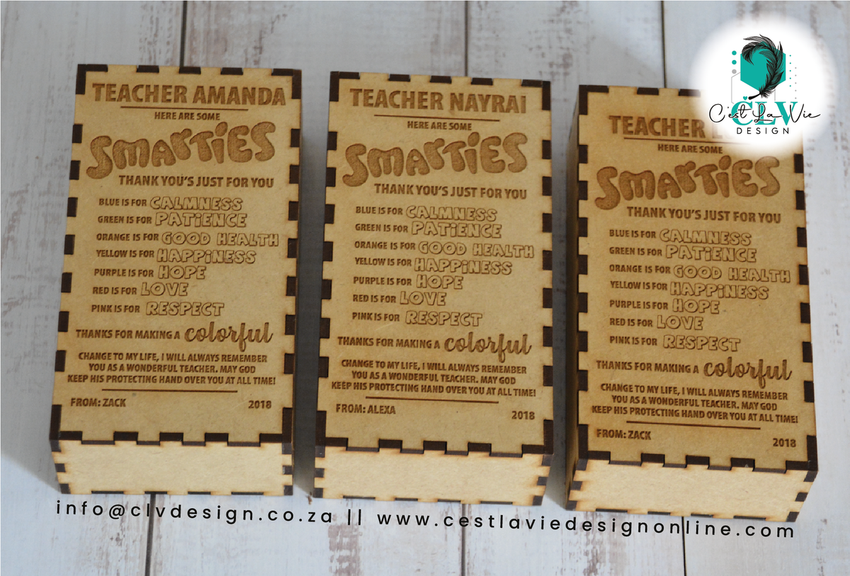 ENGRAVED BOX WITH SMARTIE GIFT INSIDE – C'est La Vie Online